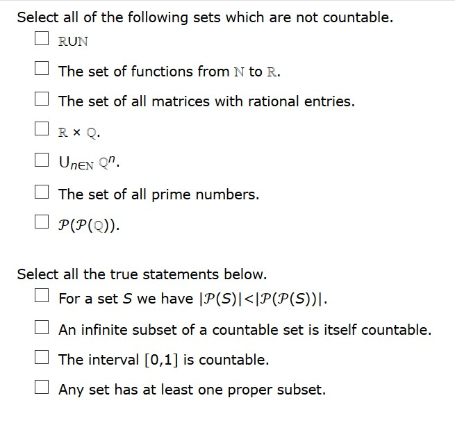 Solved Select all of the following sets which are not | Chegg.com