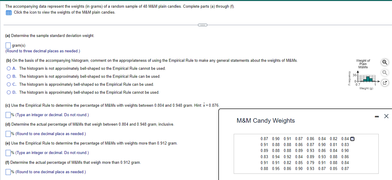 Solved The accompanying data represent the weights (in | Chegg.com
