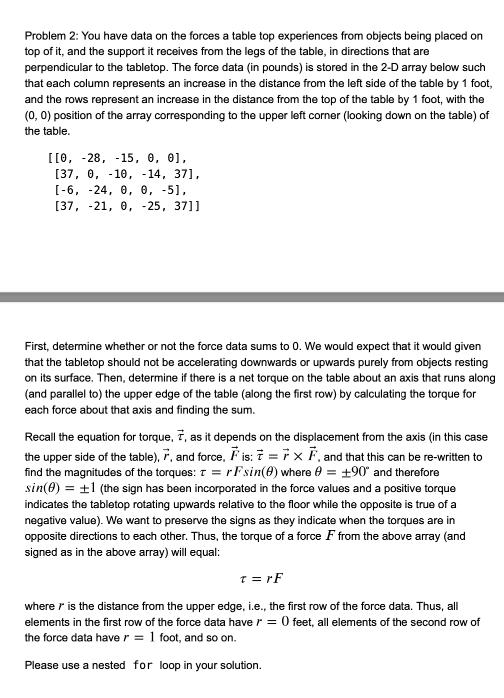 Solved Problem 2: You have data on the forces a table top | Chegg.com