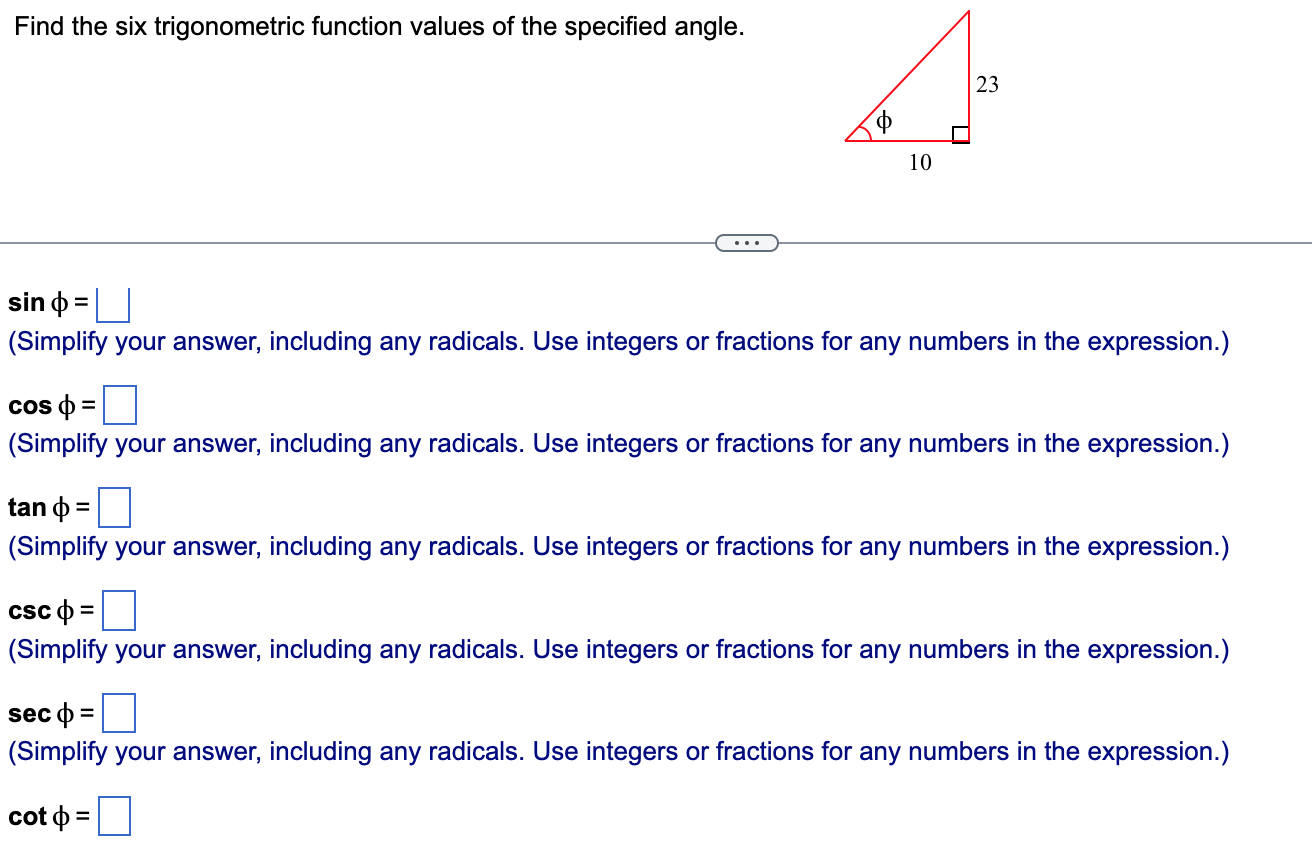 Solved Find the six trigonometric function values of the | Chegg.com