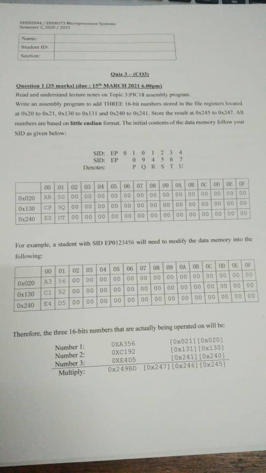 Solved TEKN2044/3 Modems Semester 2, 2020 2021 Name Student | Chegg.com