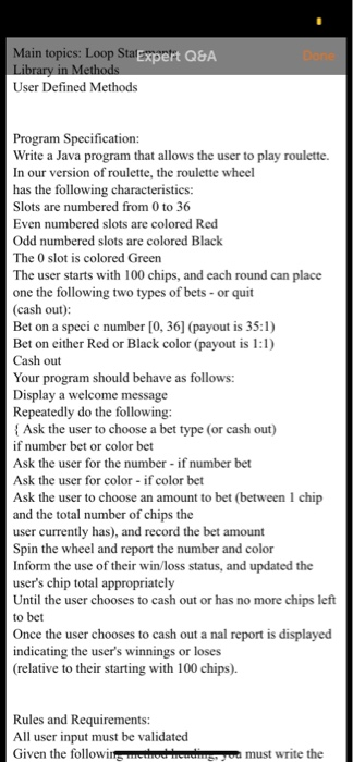 Solved Main topics: Loop Statements Library in Methods User | Chegg.com