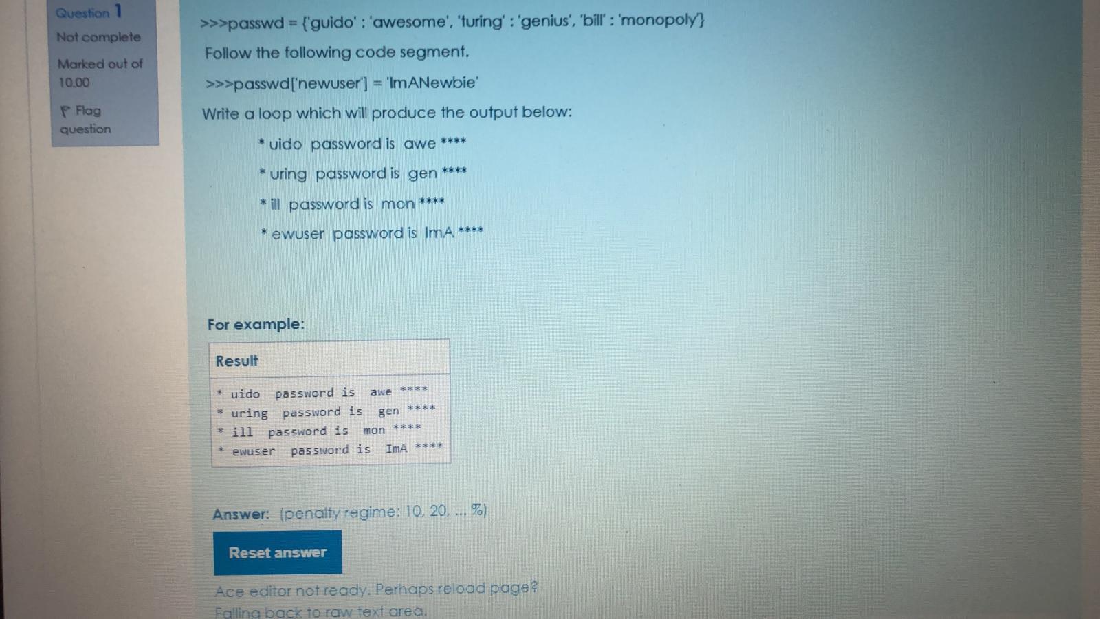 Solved Question 1 Not complete Marked out of 10.00 P Flag | Chegg.com