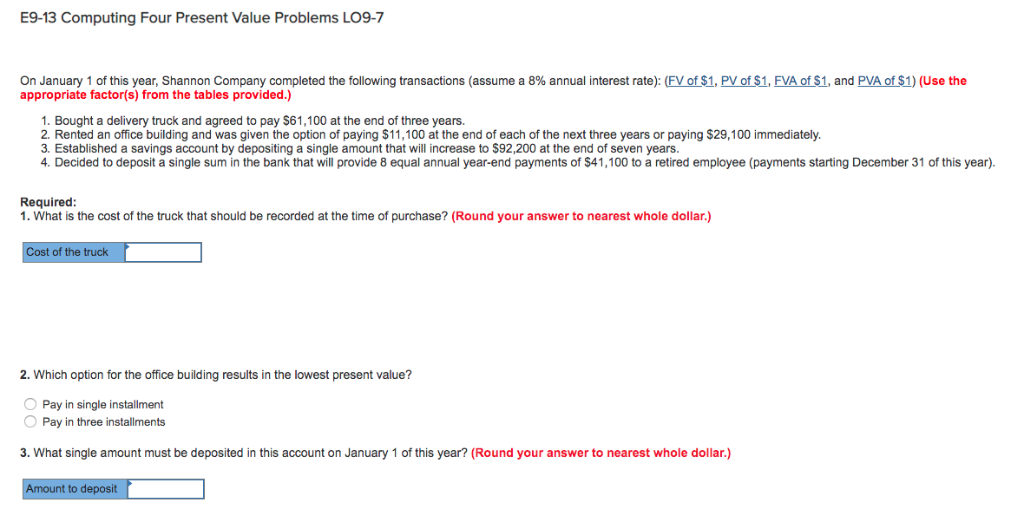 Solved E9-13 Computing Four Present Value Problems LO9-7 On | Chegg.com