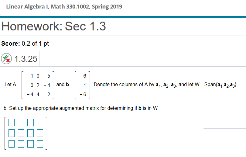 Solved Linear Algebra I, Math 330.1002, Spring 2019 | Chegg.com