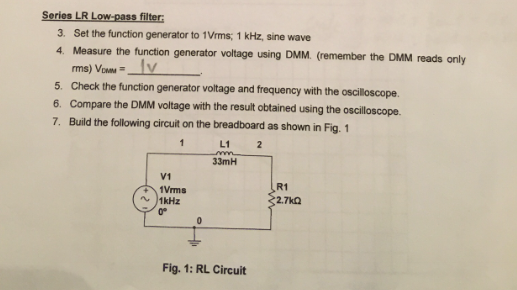 Solved Series LR Low-pass filter 3. Set the function | Chegg.com