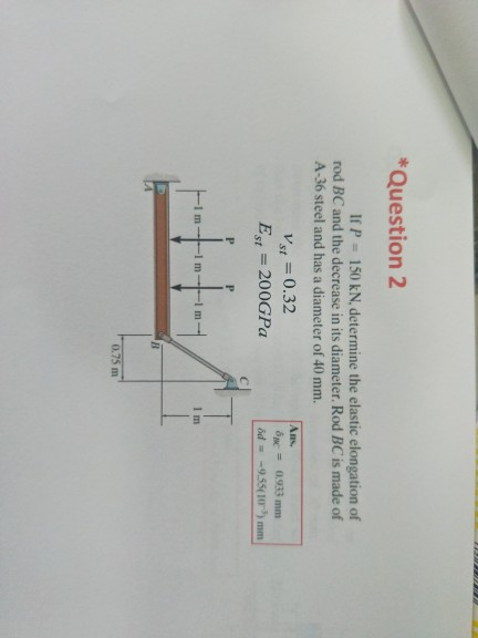 Solved *Question 2 If P 150 kN, determine the elastic | Chegg.com