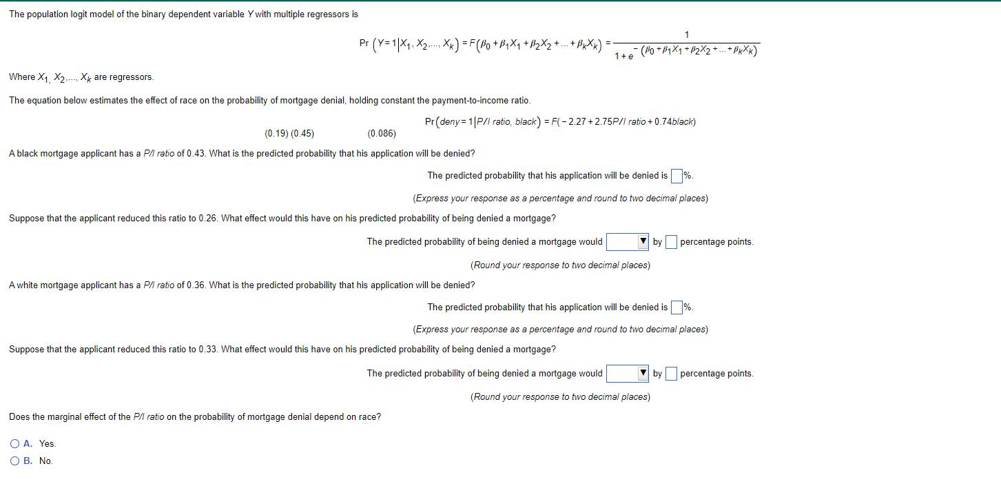 Solved The population logit model of the binary dependent | Chegg.com