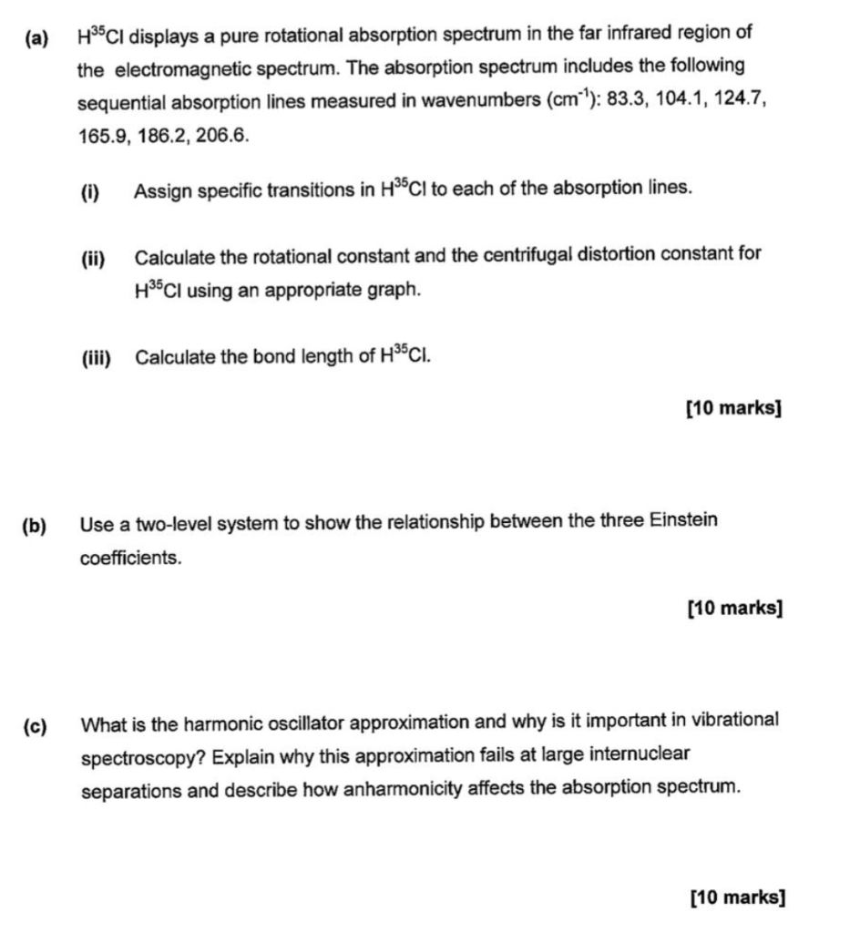 (a) H35Cl displays a pure rotational absorption | Chegg.com