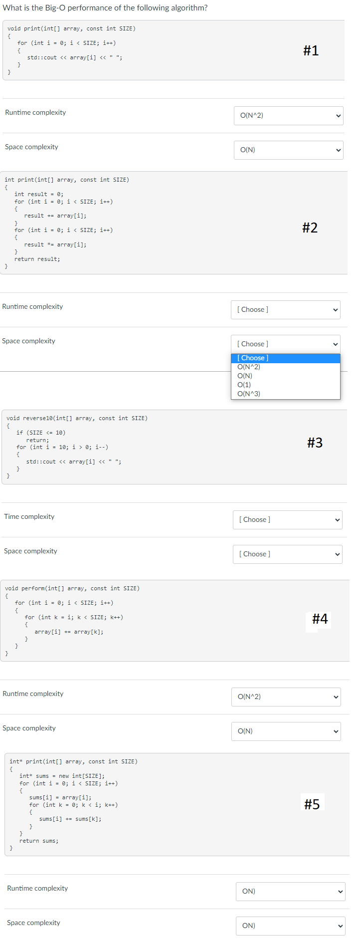 Solved What is the Big-O performance of the following | Chegg.com