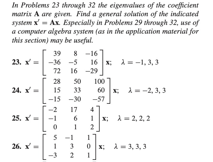 Solved In Problems 23 through 32 the eigenvalues of the | Chegg.com