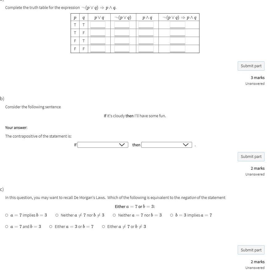 Solved Complete the truth table for the expression - (pVq) → | Chegg.com