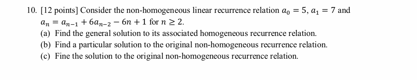 Solved 10. [12 points] Consider the non-homogeneous linear | Chegg.com