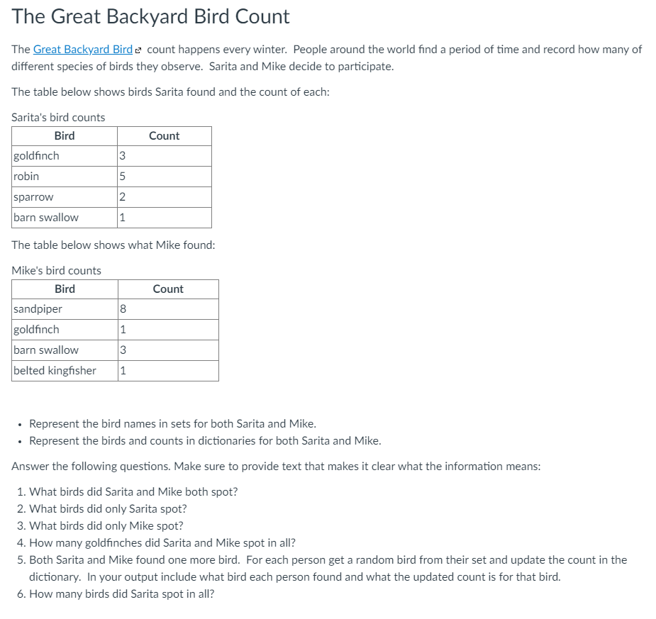 Solved The Great Backyard Bird Count The Great Backyard Bird | Chegg.com