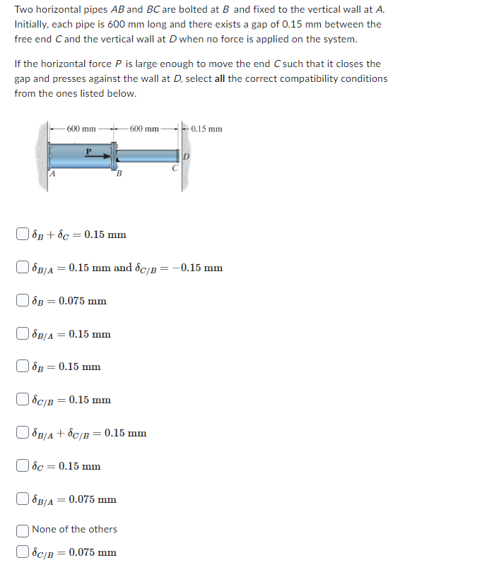 Solved Two horizontal pipes AB and BC are bolted at B and | Chegg.com
