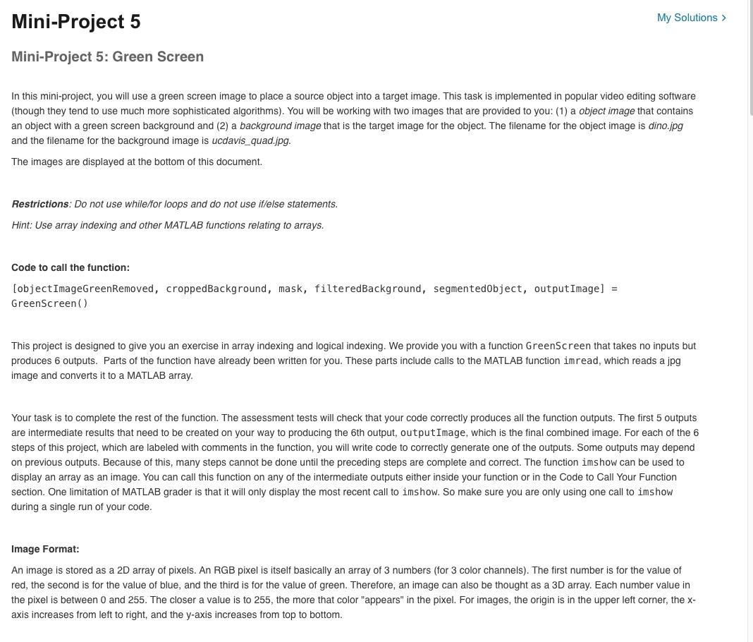 Solved Mini-Project 5 My Solutions > Mini-Project 5: Green | Chegg.com