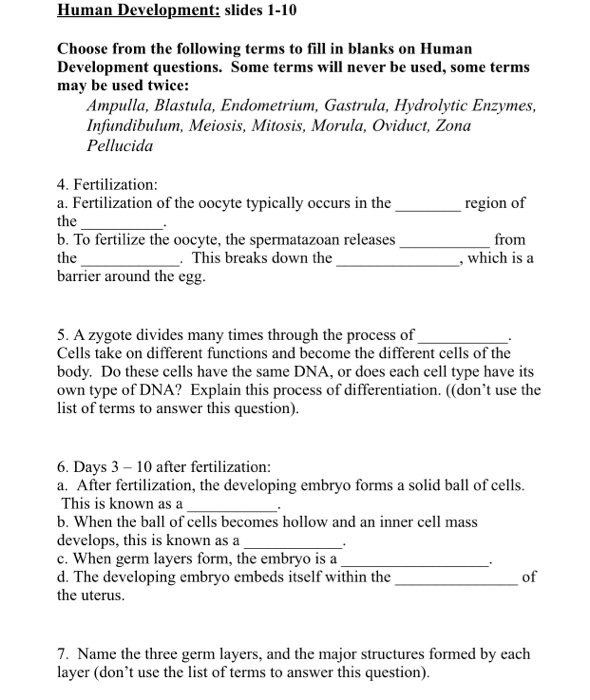 Solved Human Development: slides 1-10 Choose from the | Chegg.com