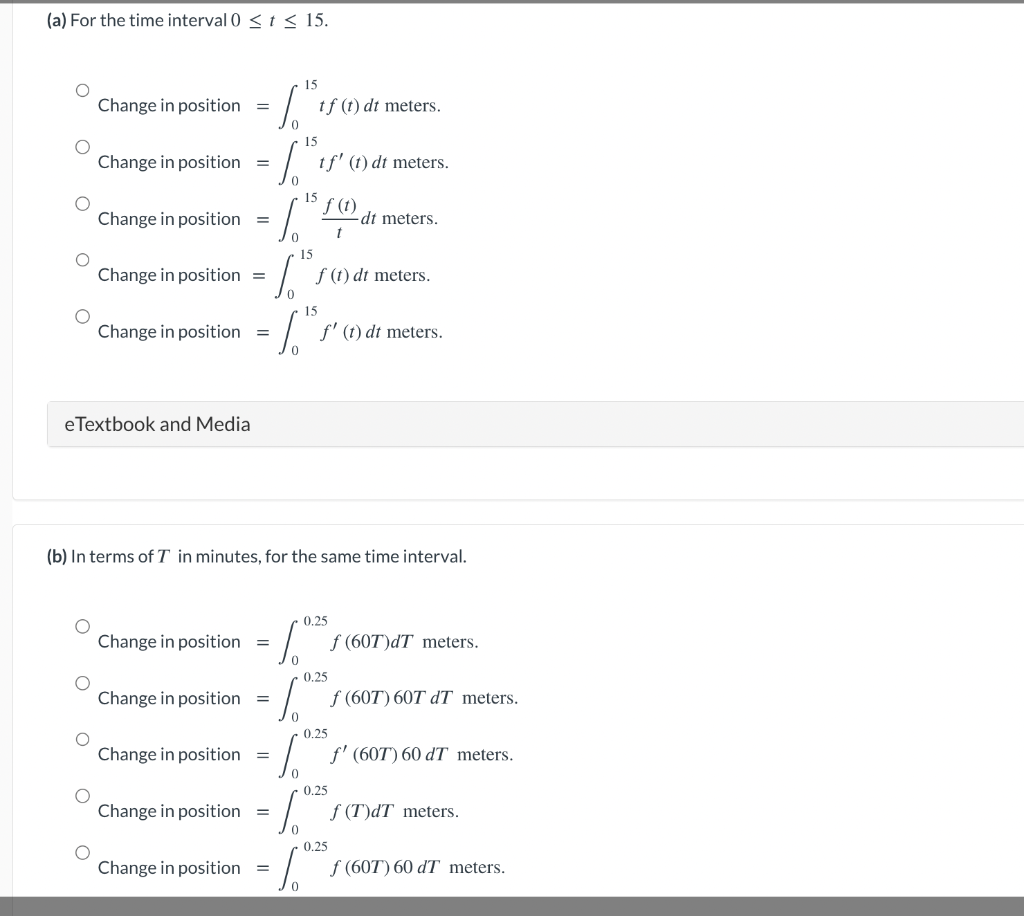 Solved (a) For the time interval 0≤t≤15. Change in position | Chegg.com