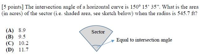 Solved [5 points] The intersection angle of a horizontal | Chegg.com