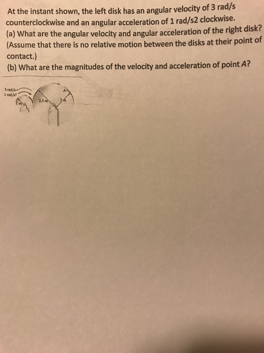 Solved At the instant shown, the left disk has an angular | Chegg.com