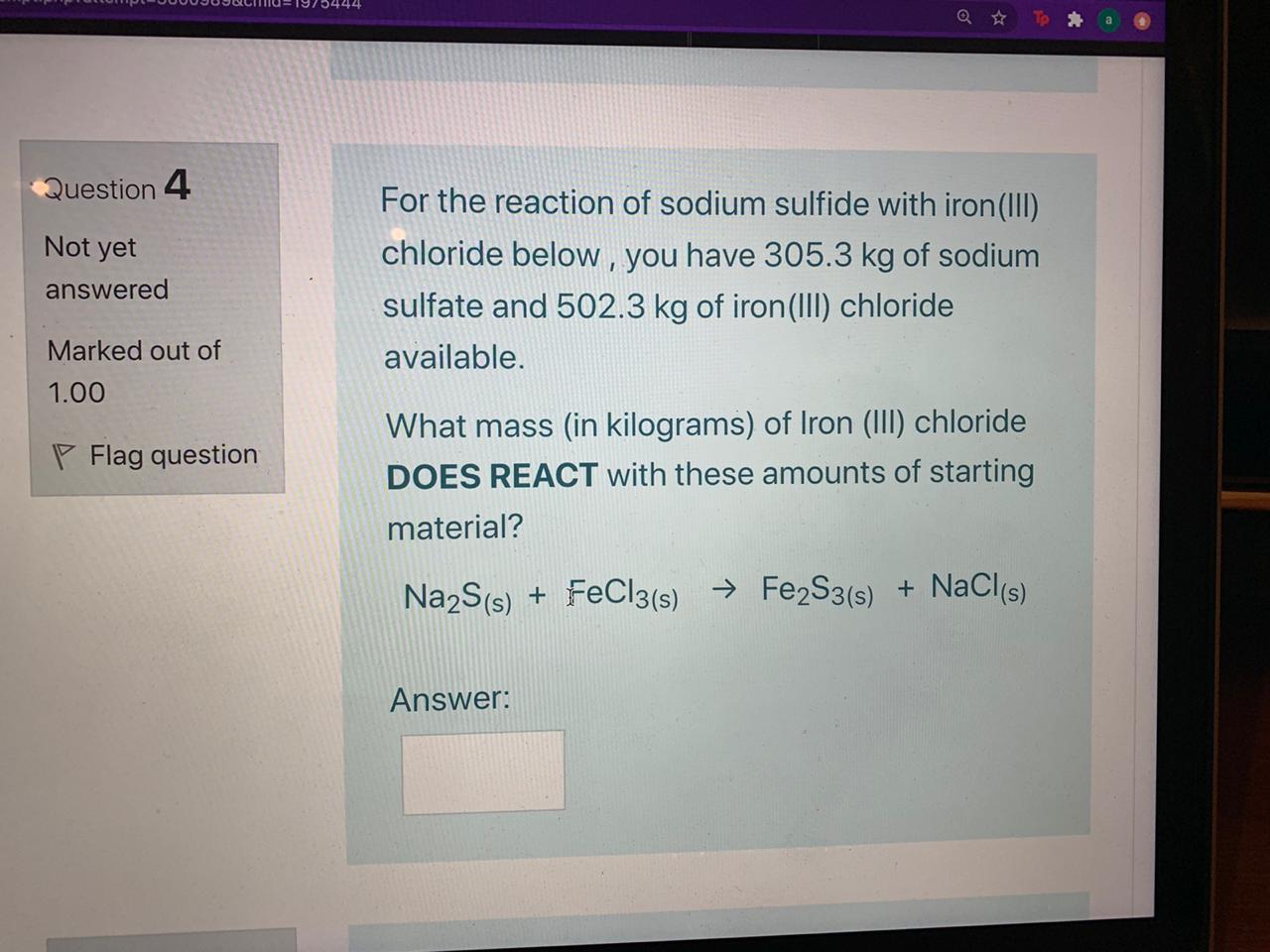 Solved 444 Question 4 Not yet answered For the reaction of | Chegg.com