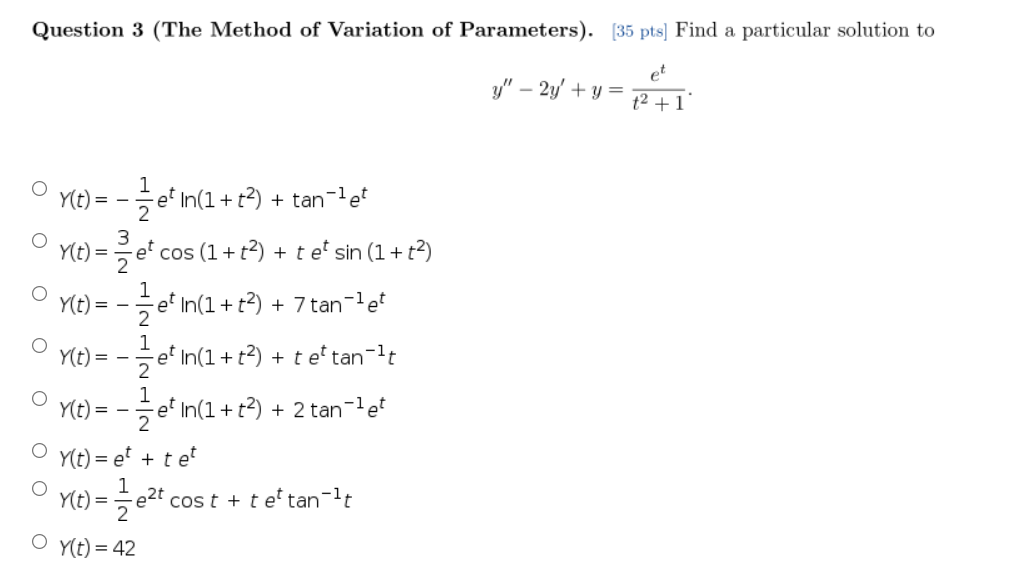 Solved Question 3 (The Method of Variation of Parameters). | Chegg.com