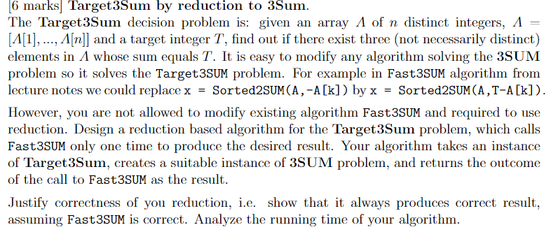 16 marks Target3Sum by reduction to 3Sum. The Target | Chegg.com