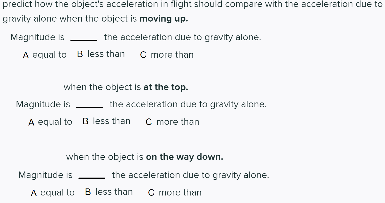 Solved predict how the object's acceleration in flight | Chegg.com
