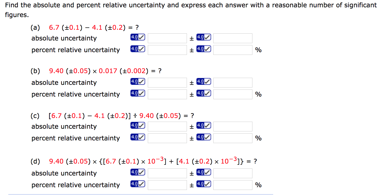 Solved Find The Absolute And Percent Relative Uncertainty Chegg