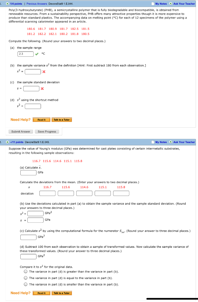 Solved . 1/4 points| Previous Answers DevoreStat9 1.E.044 My | Chegg.com