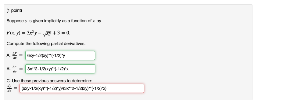 Solved (1 point) Suppose y is given implicitly as a function | Chegg.com