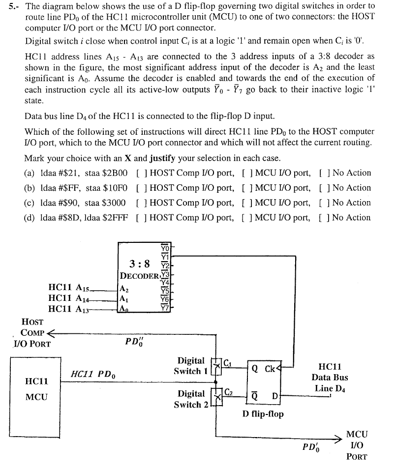 Solved 5.- The diagram below shows the use of a D flip-flop | Chegg.com