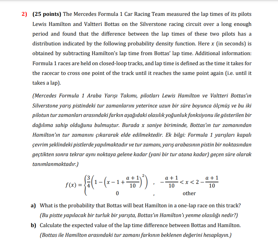 Solved 2) (25 points) The Mercedes Formula 1 Car Racing Team | Chegg.com