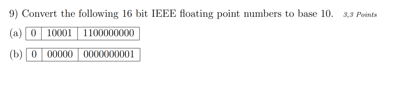 Solved 3,3 Points 9) Convert the following 16 bit IEEE | Chegg.com
