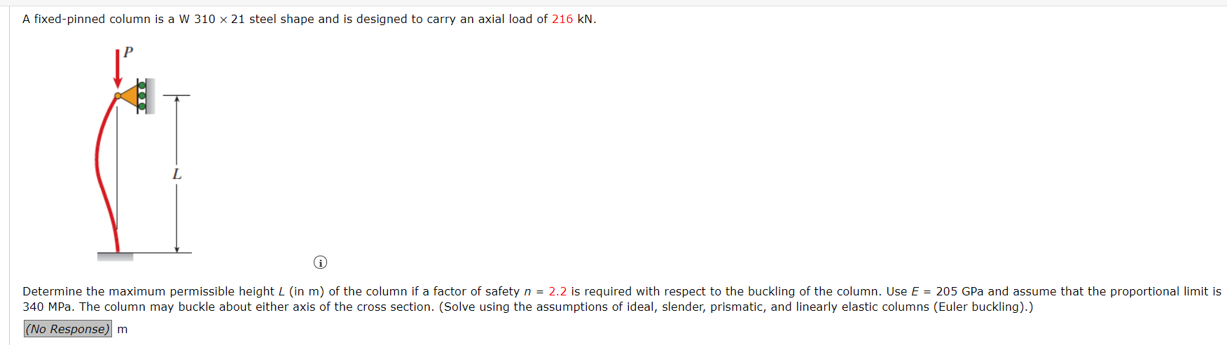 Solved A fixed-pinned column is a W 310 x 21 steel shape and | Chegg.com
