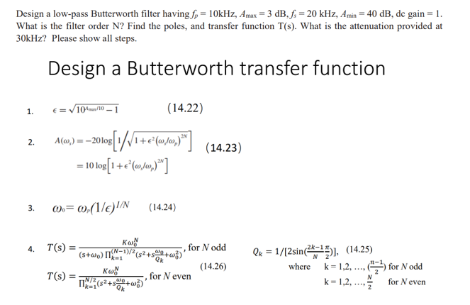 Solved Design a low-pass Butterworth filter having fp=10kHz, | Chegg.com