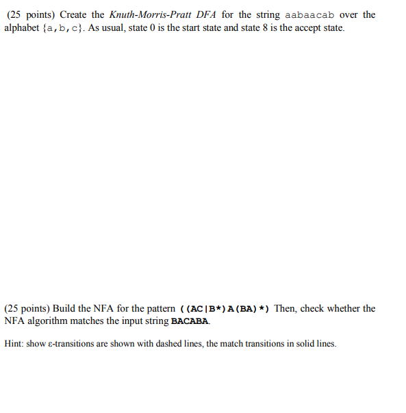 Solved (25 ﻿points) ﻿Create the Knuth-Morris-Pratt DFA for | Chegg.com