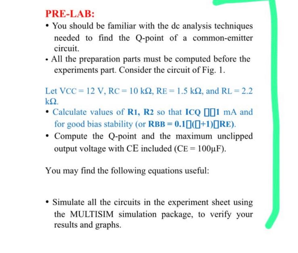Solved PRE-LAB: - You should be familiar with the dc | Chegg.com