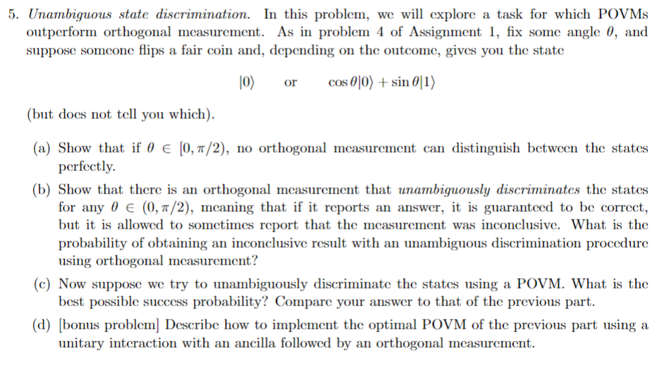 Solved Unambiguous state discrimination. In this problem, we | Chegg.com