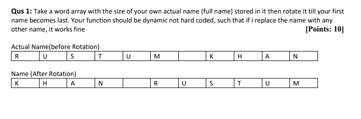 Solved Qus 1: Take a word array with the size of your own | Chegg.com