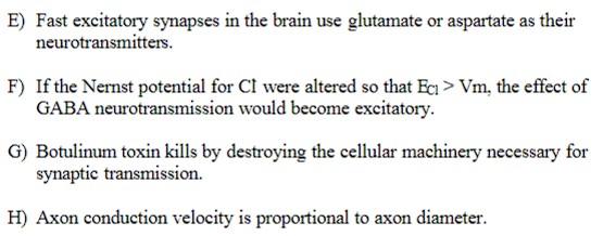 Solved E) Fast excitatory synapses in the brain use | Chegg.com