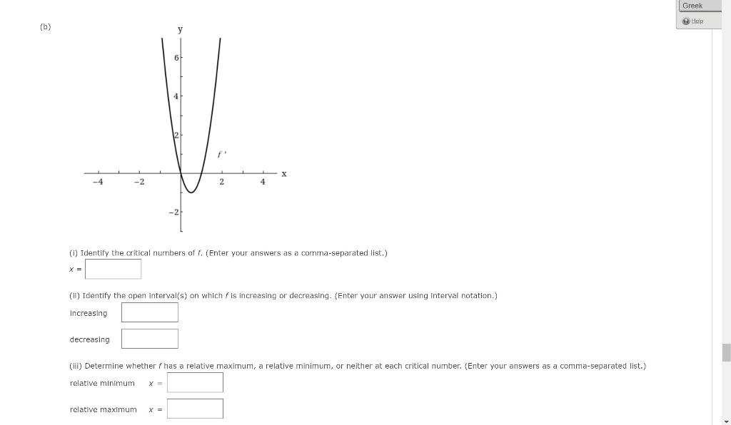 Solved Use the graph of f' to identify the critical numbers | Chegg.com
