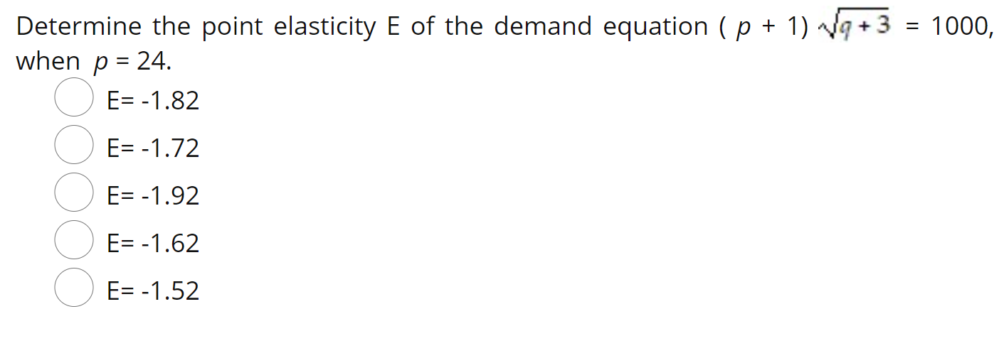Solved Determine the point elasticity E of the demand | Chegg.com
