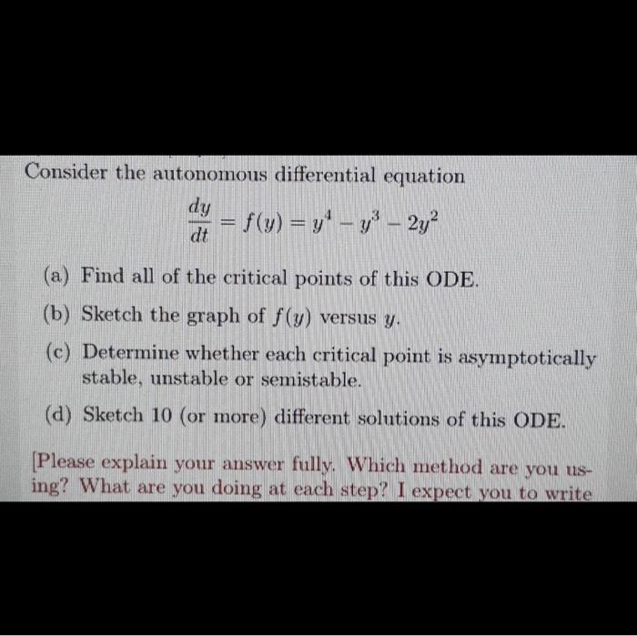 Solved Consider the autonomous differential equation = f(y) | Chegg.com