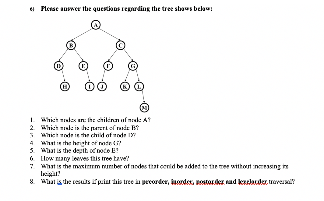 Solved 6) Please answer the questions regarding the tree | Chegg.com