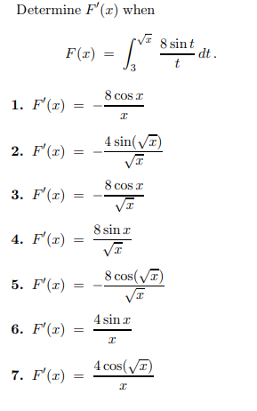 Solved Determine F′(x) when F(x)=∫3xt8sintdt. 1. | Chegg.com
