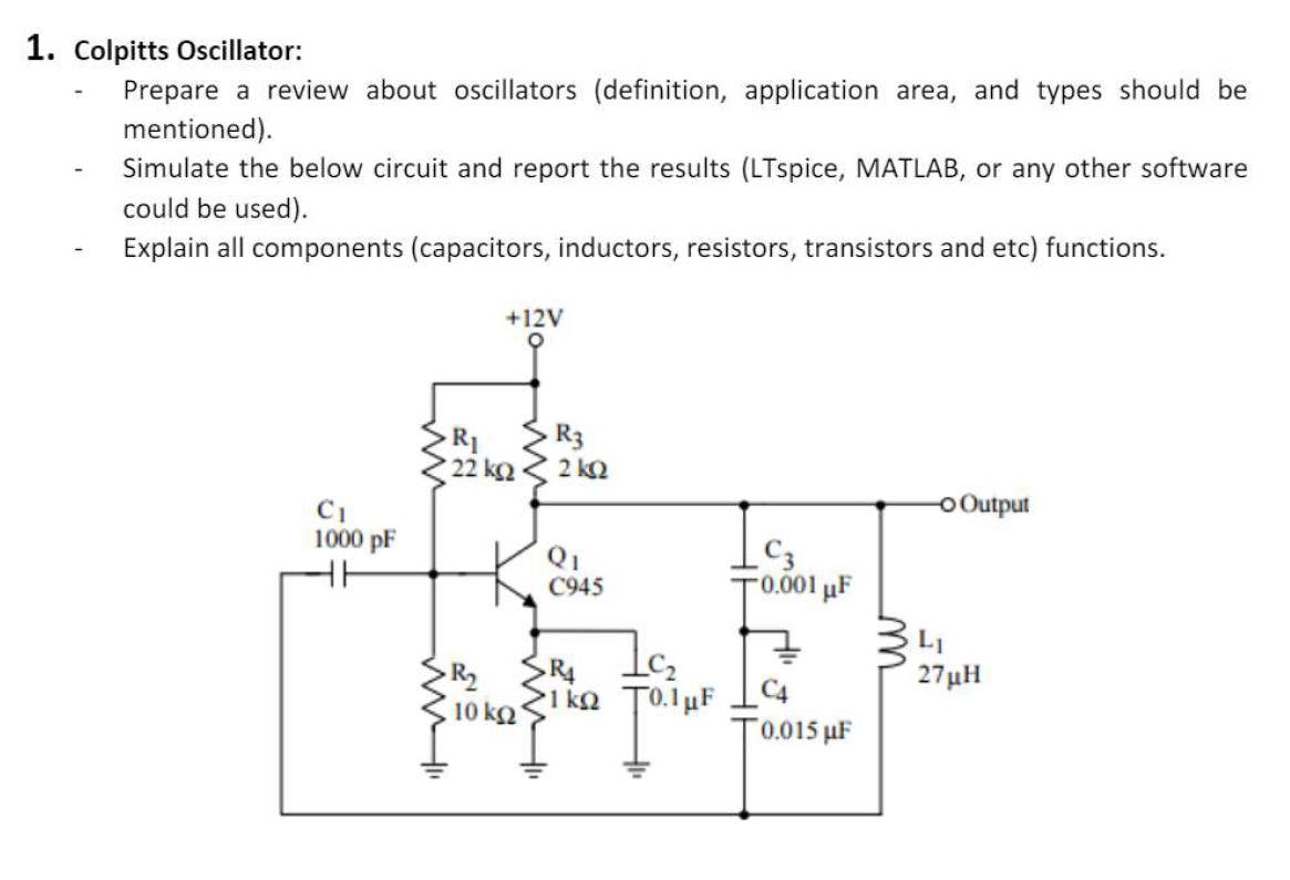 Solved 1. Colpitts Oscillator: Prepare a review about | Chegg.com