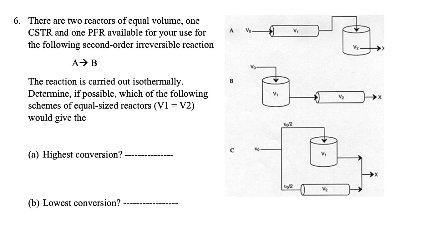 Solved 6. There are two reactors of equal volume, one CSTR | Chegg.com