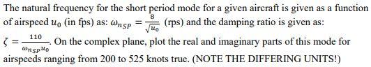 Solved The natural frequency for the short period mode for a | Chegg.com