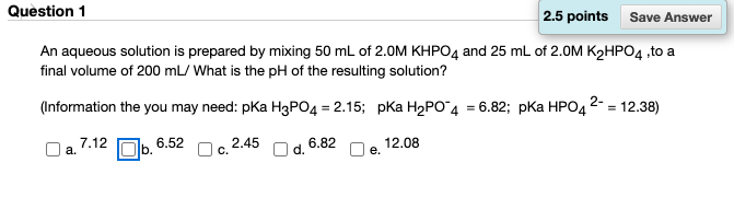 Solved Question 1 2.5 points Save Answer An aqueous solution | Chegg.com